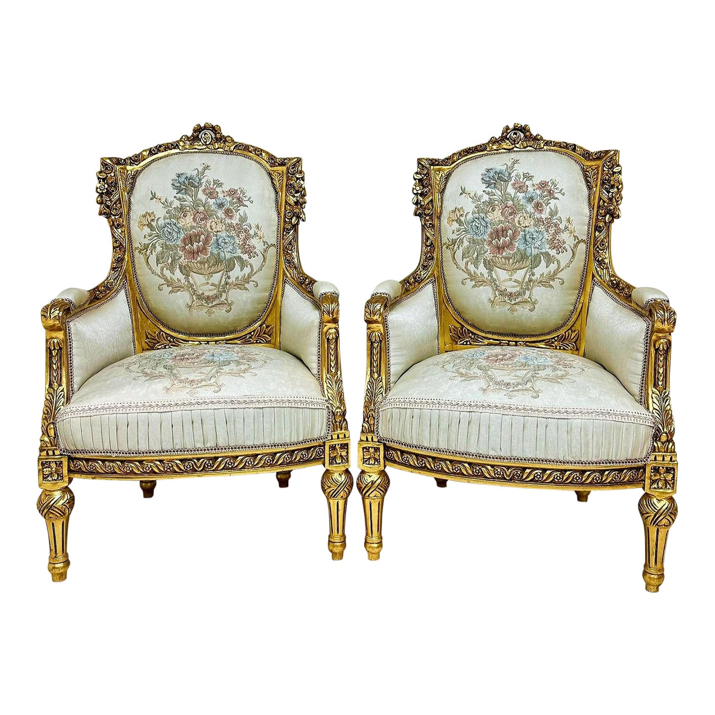 French Style Off White Chairs With Gold Details- Set of 2 | Chairish
