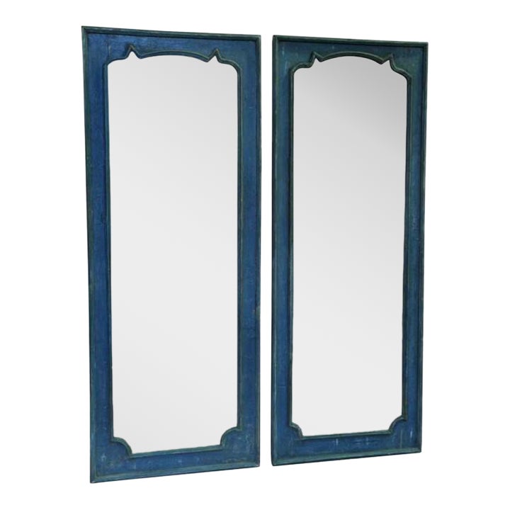Blue Mirrors - Pair of Antique Italian Painted Wood Trumeau Mirrors ...