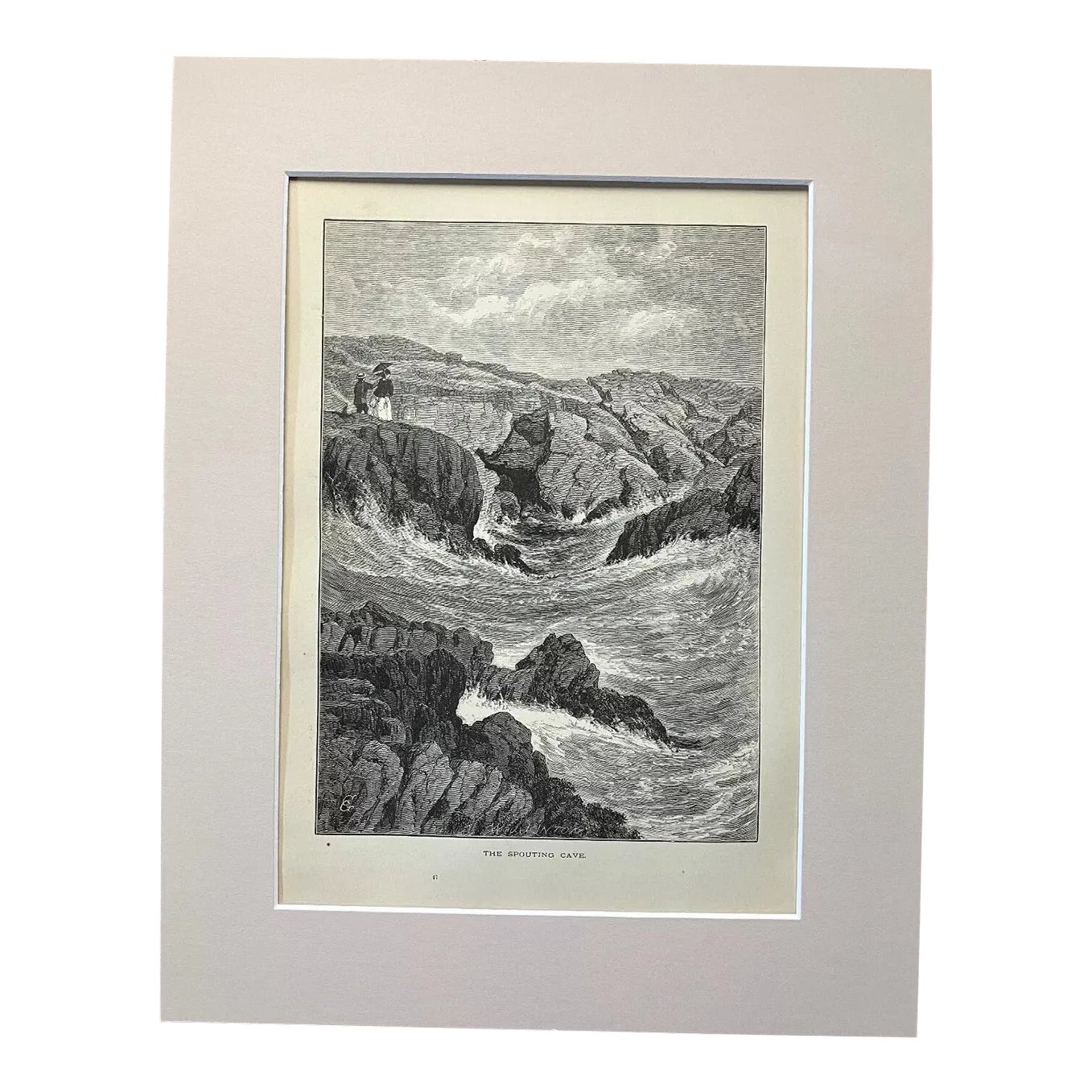 Antique 1874 Wood Engraving "The Spouting Cave", RI in Frame-Ready ...