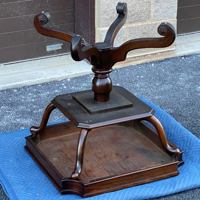 Antique Mahogany Scroll Foot Center Table With Tooled Green Leather Top ...