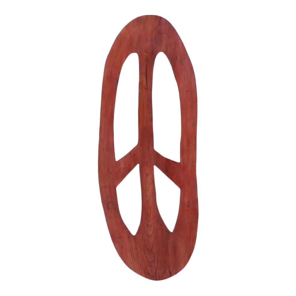 1990's Large Sculptural Handcrafted Wood Peace Sign | Chairish