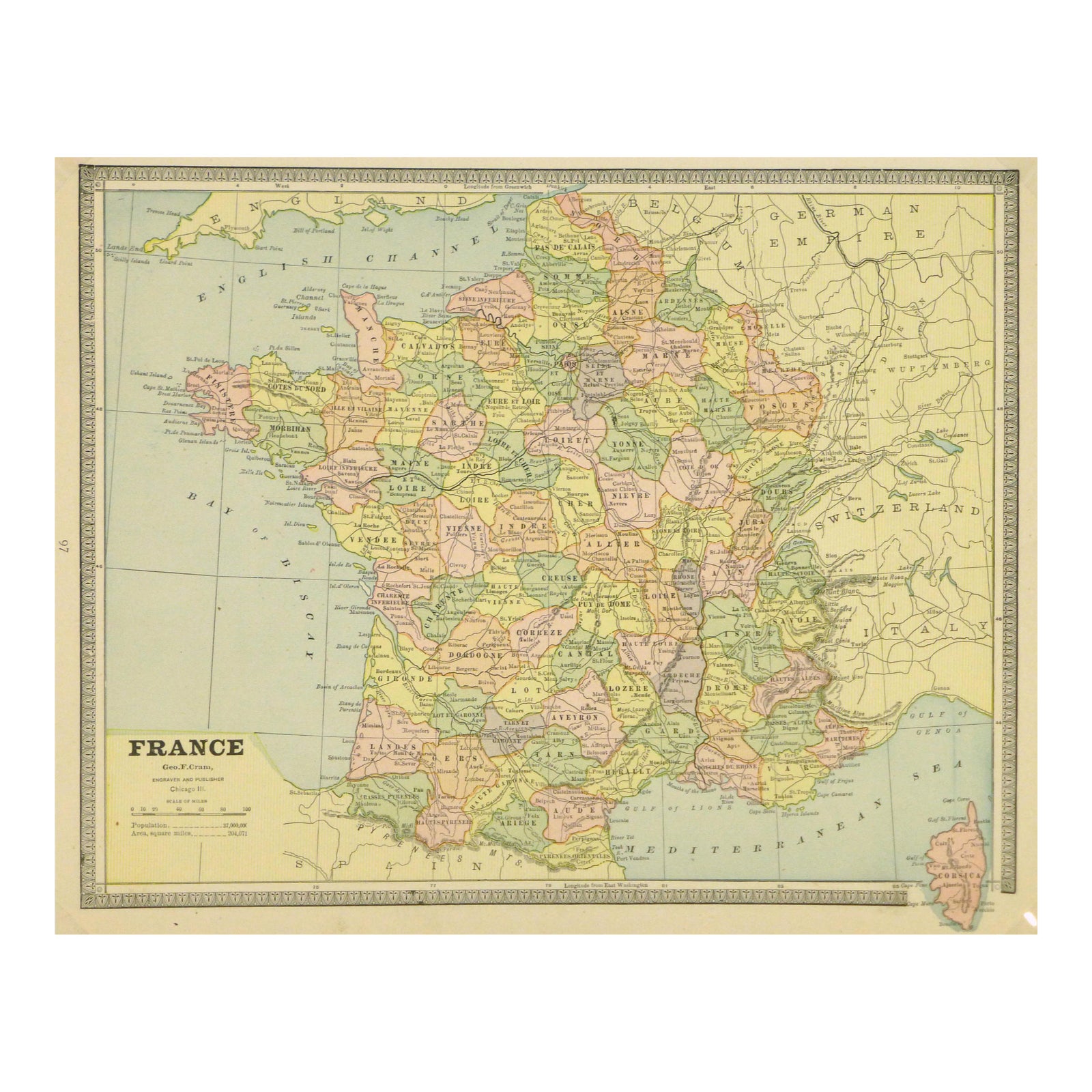 Vintage Map of France, 1890 | Chairish