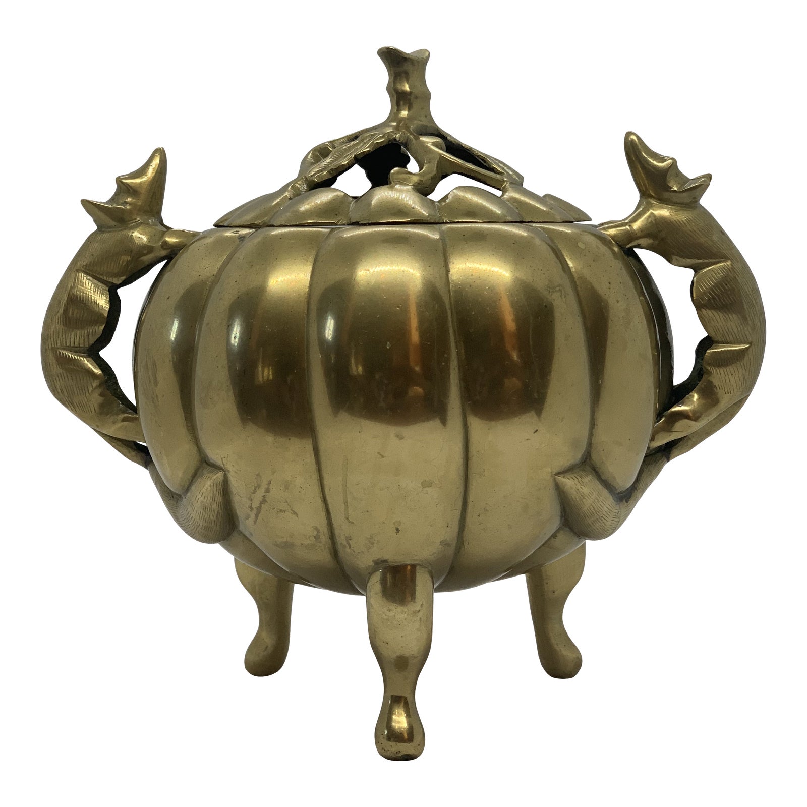 Vintage Chinese Brass Pumpkin Censer/Incense Burner With Fox Handles ...
