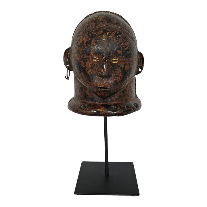 Antique Tanzania Helmet Mask on Stand | Chairish
