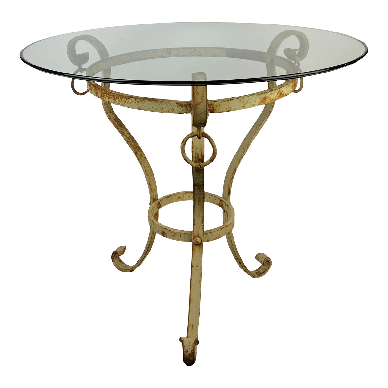 Hand Turned Iron Side Table With Glass Top | Chairish