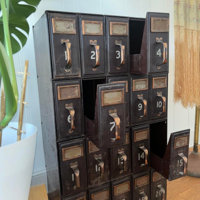 Vintage 1940s Hand Painted Steel Vertical Filing Cabinet With Copper ...