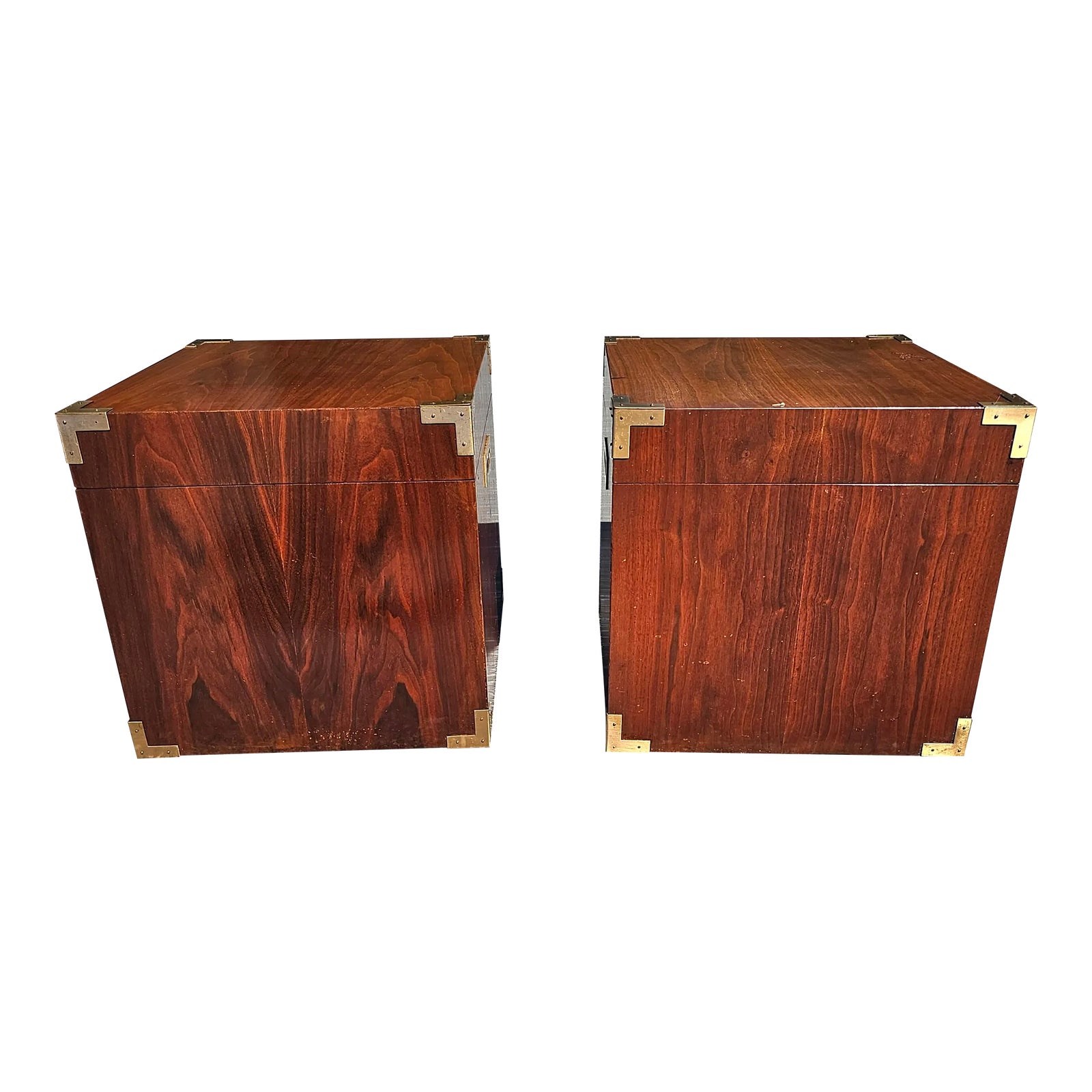 Pair of Mid Century Teak Campaign Style Cubical Side Tables Chests ...