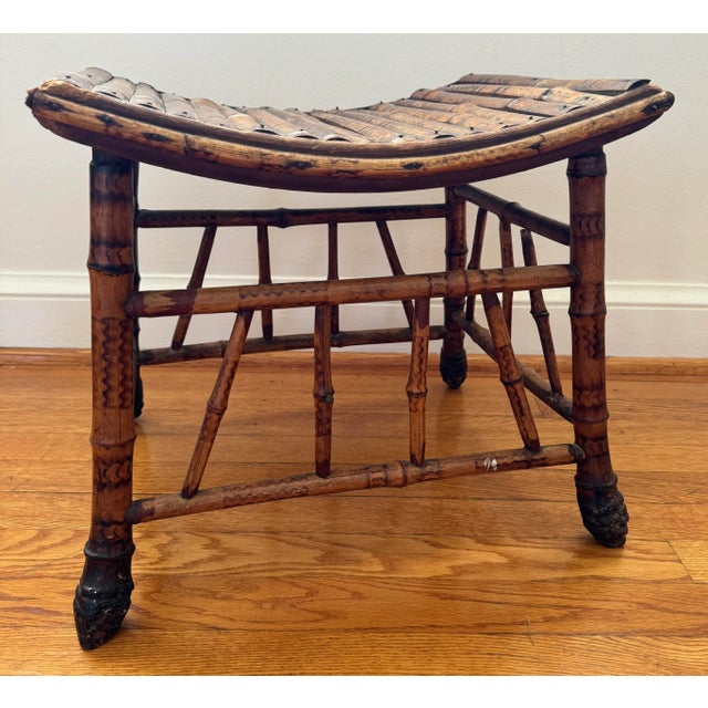 Antique English Tortoise Rattan Thebes Stool | Chairish