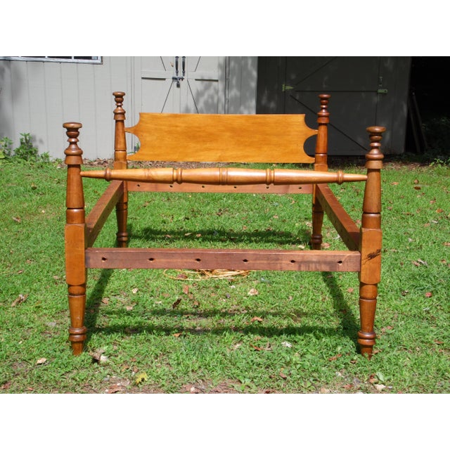 Antique Primitive Solid Chestnut Full Double Rope Bed Tulip Finials ...