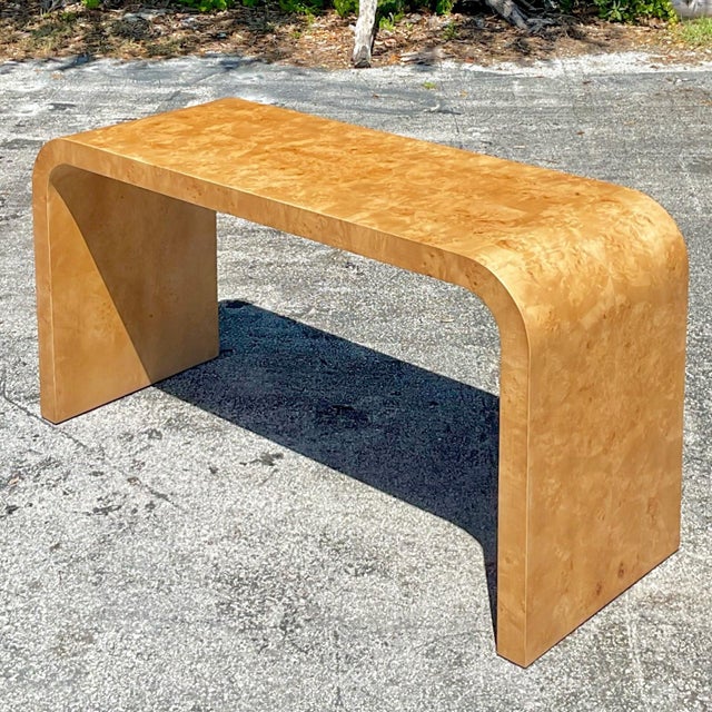 Vintage Boho Burl Wood Waterfall Console Table | Chairish