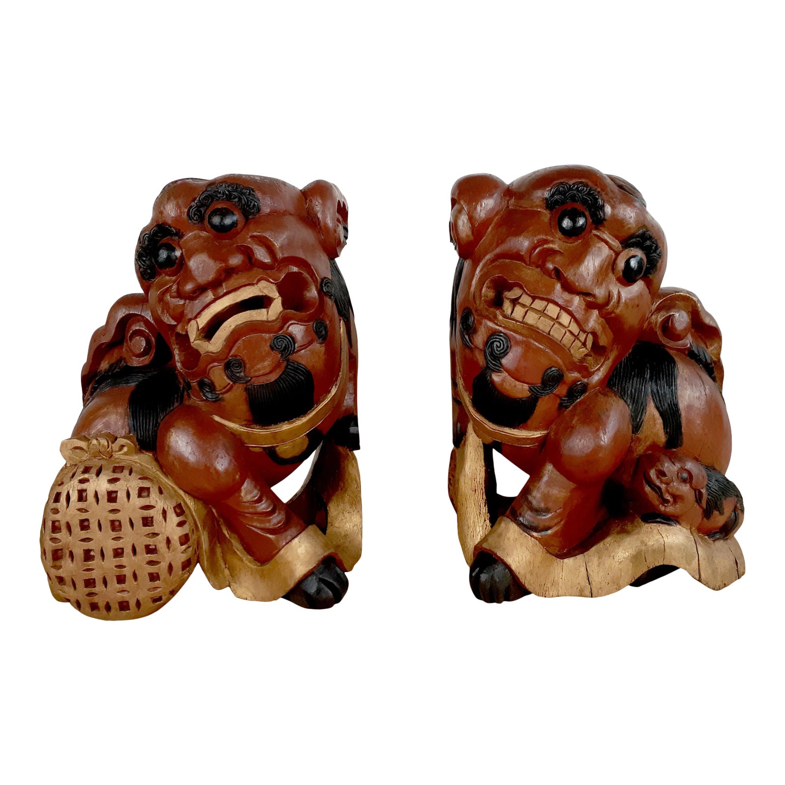 Early 20th Century Chinese Carved Hongmu Fu Dogs - a Pair | Chairish
