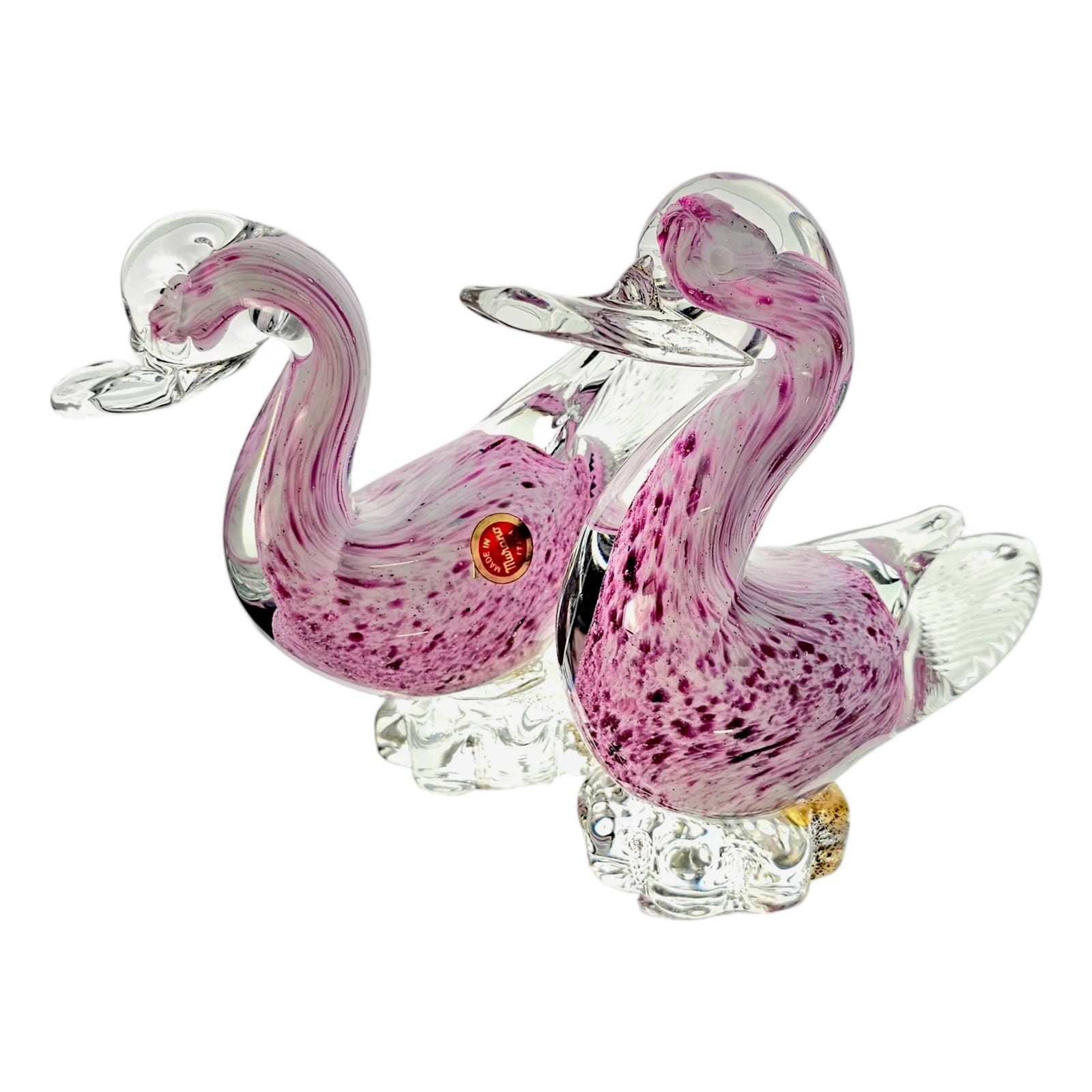 Vintage Murano Pink Aventurine Art Glass Duck Pair With Rosette Bases ...
