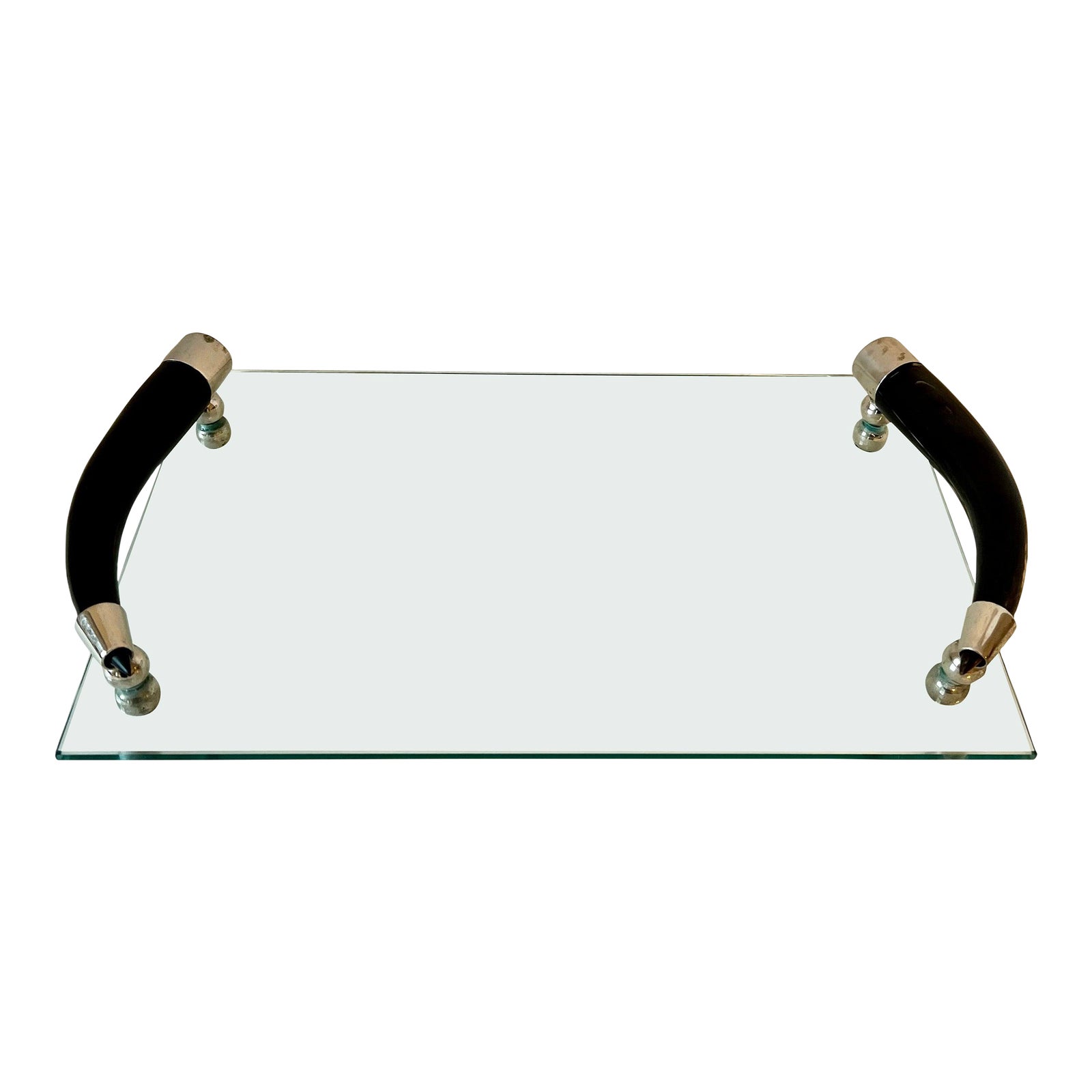 Rectangular Glass Tray with Bone Handles & Silver Plate Fittings & Feet ...
