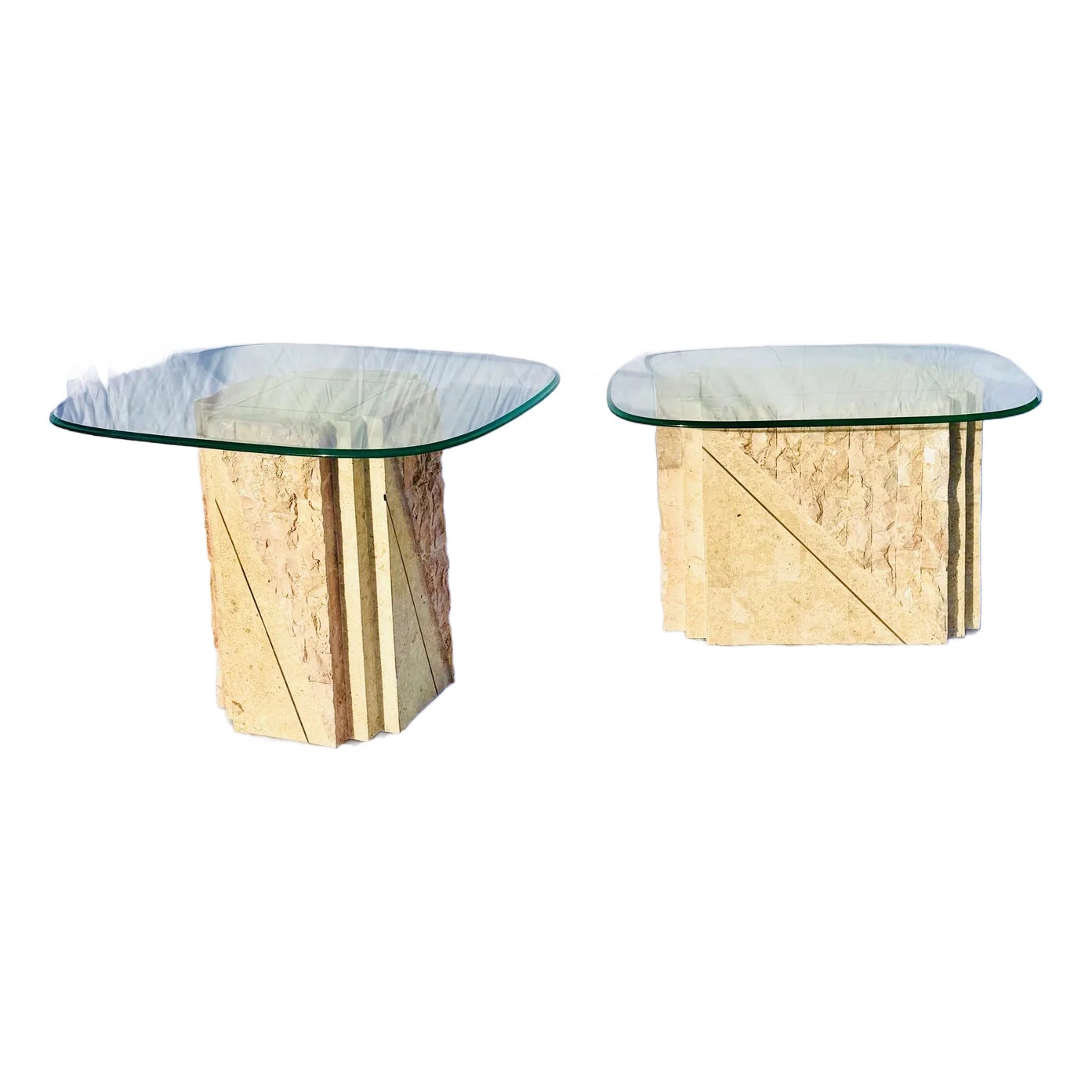 Pair of Mactan Stone & Glass Side Tables – Tessellated Pink & Cream ...