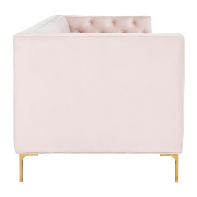 Velvet Tufted Sofa in Blush Pink | Chairish