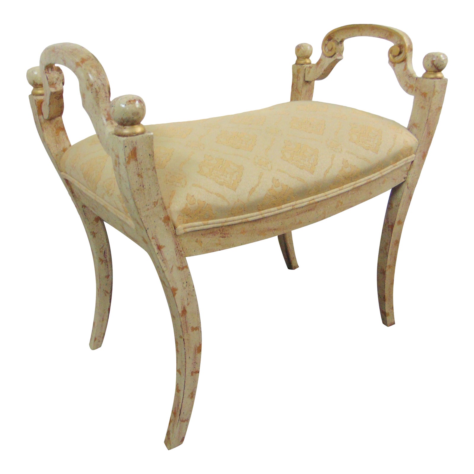 French Style Creamed Distressed Vanity Bench | Chairish