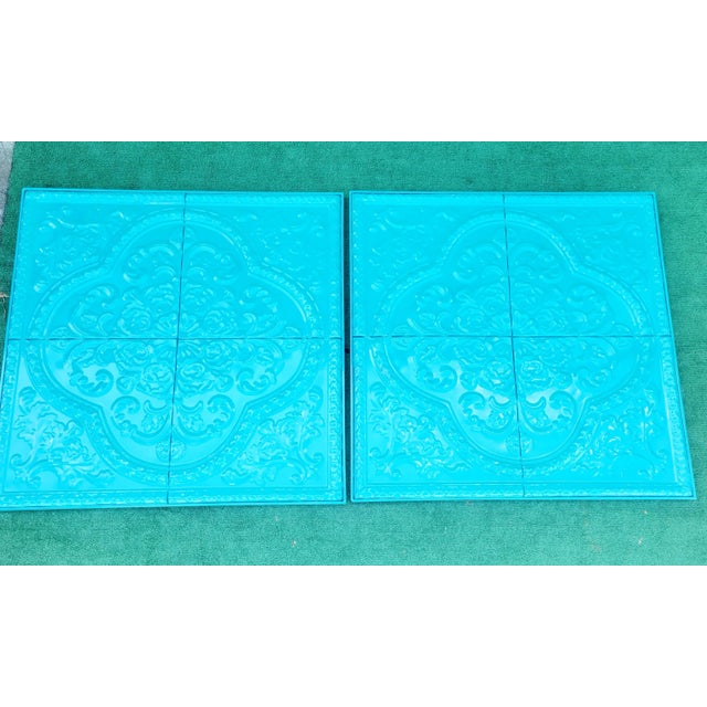 Vintage Huge Square Bright Blue Carved Metal Tin Ceiling Tile Wall Art ...