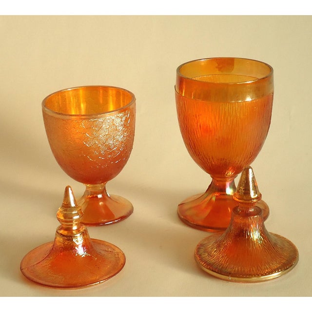 Iridescent Mid-Century Marigold Carnival Glass Lidded Bar Jars - a Pair ...