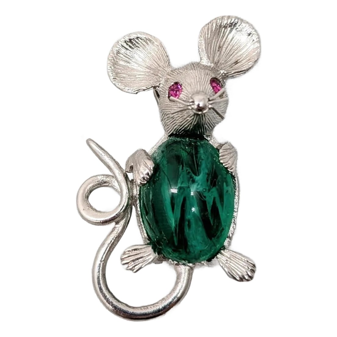 Vintage Signed Napier Rhodium Plated Faux-Flawed Emerald Jelly Belly ...