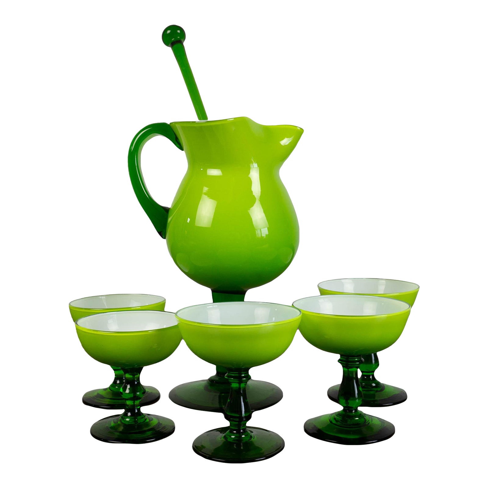 Vintage Carlo Moretti Italy Green White Cased Cocktail Pitcher Set With ...