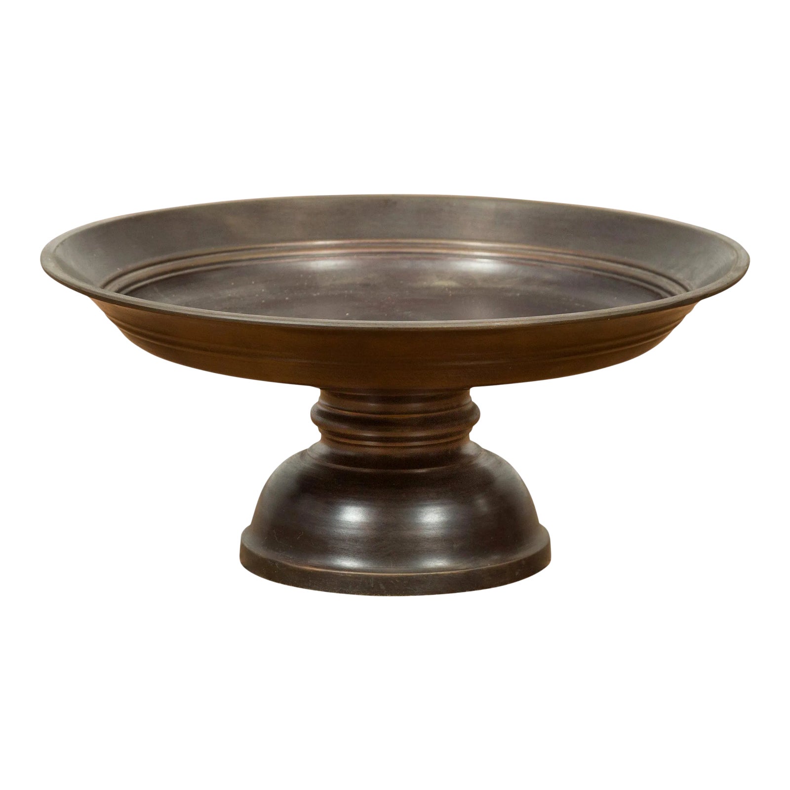 Vintage Cast Bronze Circular Cake Stand with Dark Patina | Chairish