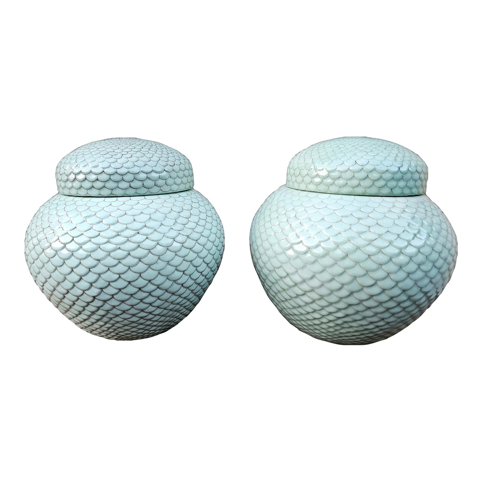 Pair of Celadon Scallop Green Ginger Jars Designed by Fabienne Jouvin ...
