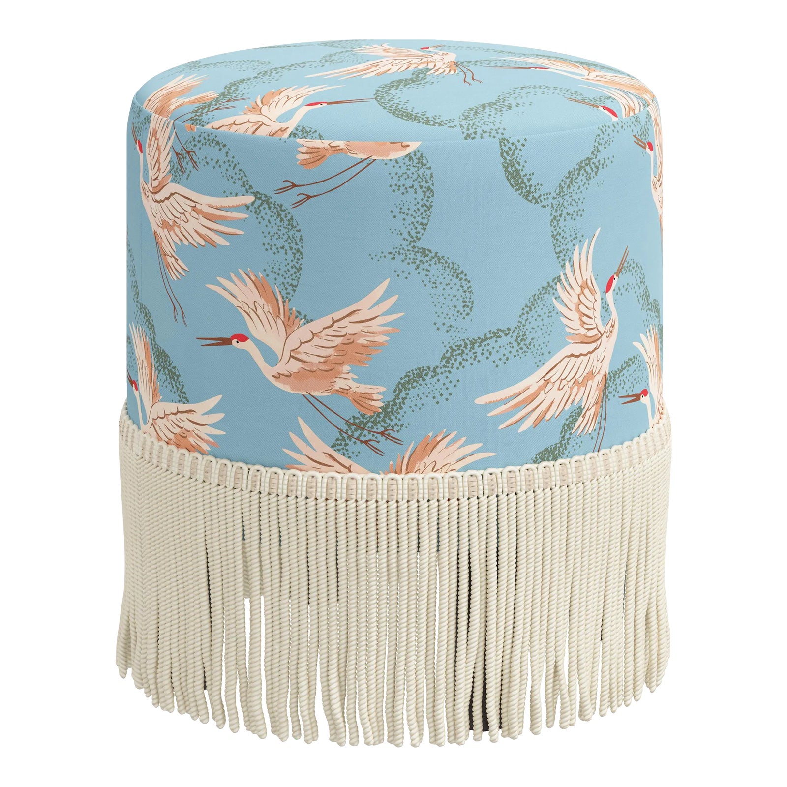 Fringe Ottoman in Crane Flock Blue | Chairish