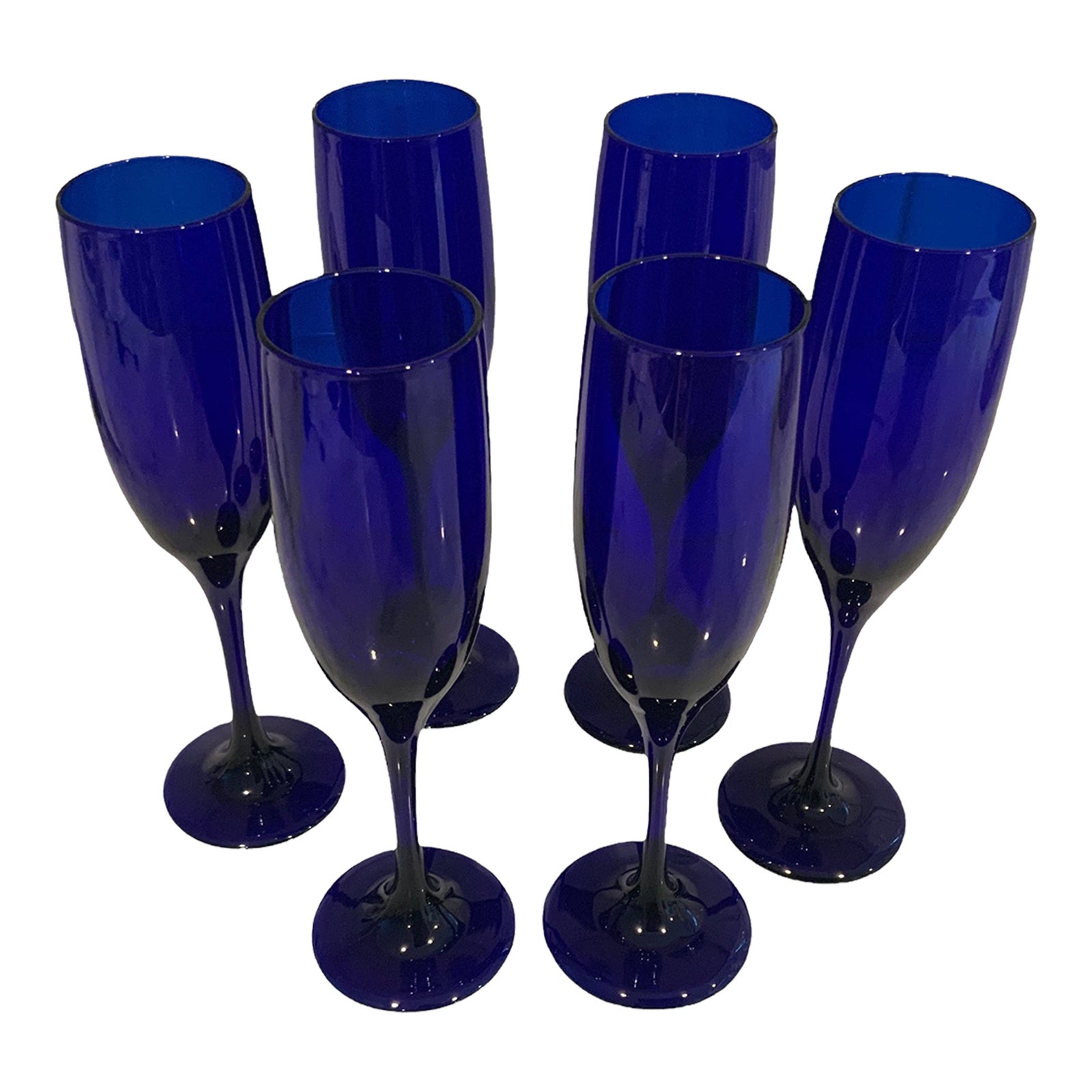 Libbey Cobalt Blue Champagne Flutes, a Set of 6 | Chairish