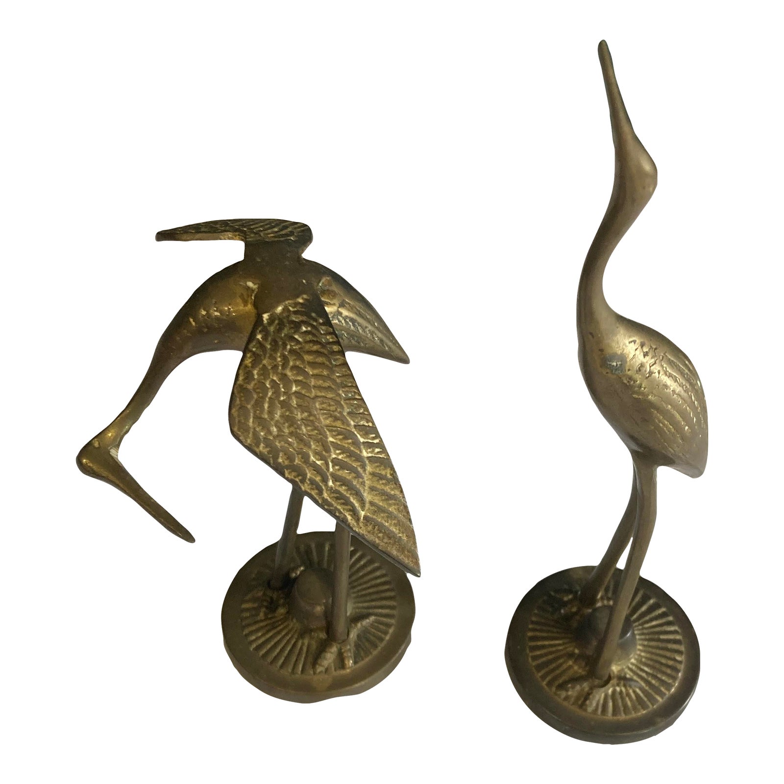 Vintage Solid Brass Cranes, Set of 2 | Chairish