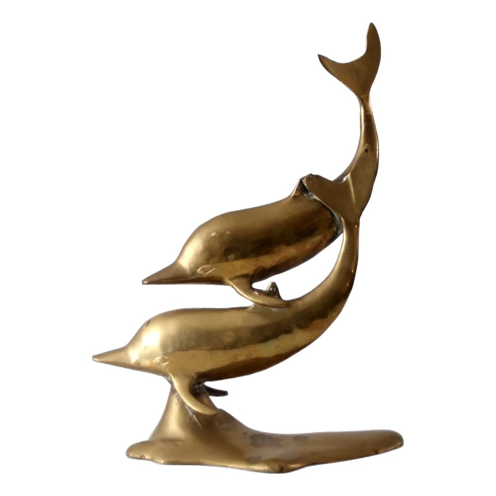 Mid Century Brass Dolphins Statue | Chairish