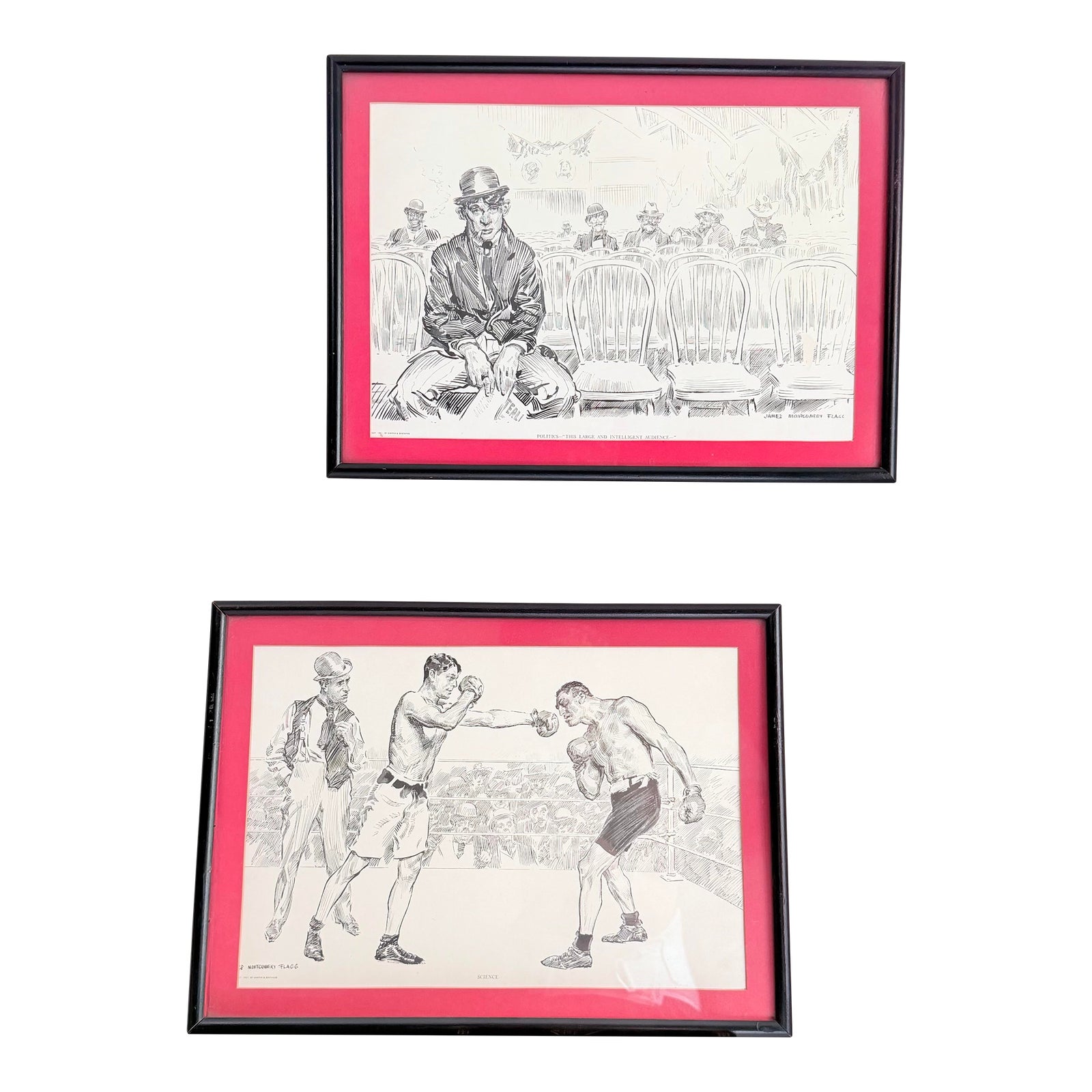 Pair of Rare James Montgomery Flagg Harper's Weekly 1907 Mid-Century ...
