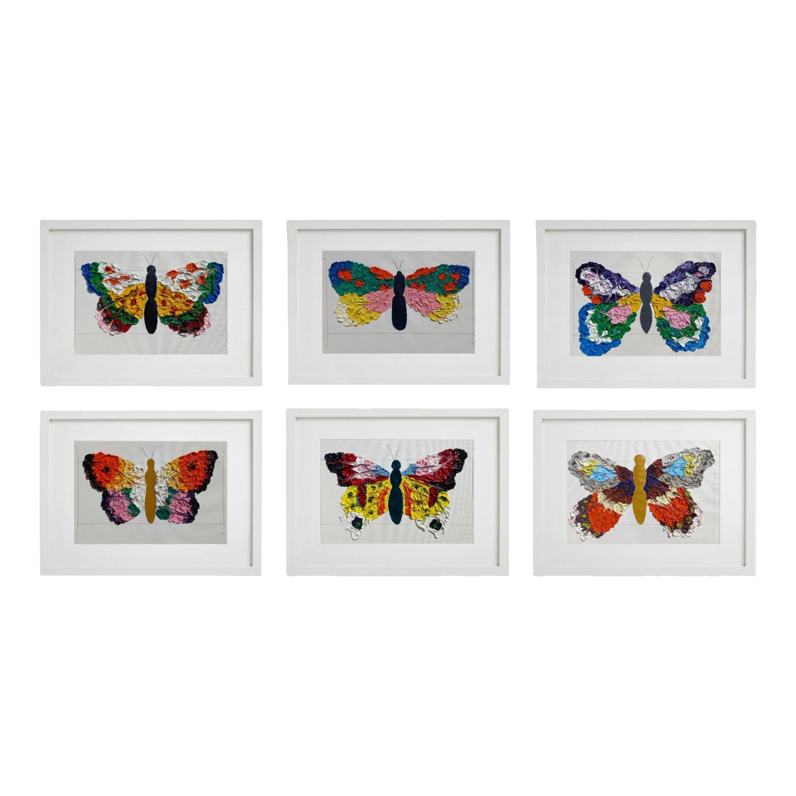 Set of 6 - High-End Wood Shadow Box Framed Original Butterflies Oil ...