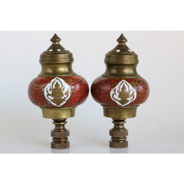 Buddha Enameled Brass Lamp Finials - a Pair | Chairish