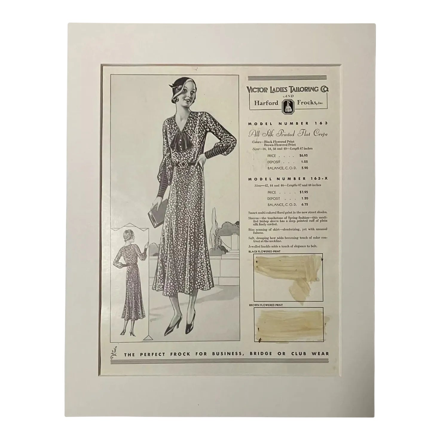 1932 Glossy Swatch/Style Sheet for Harford Frocks Floral Dress in 11x14 ...