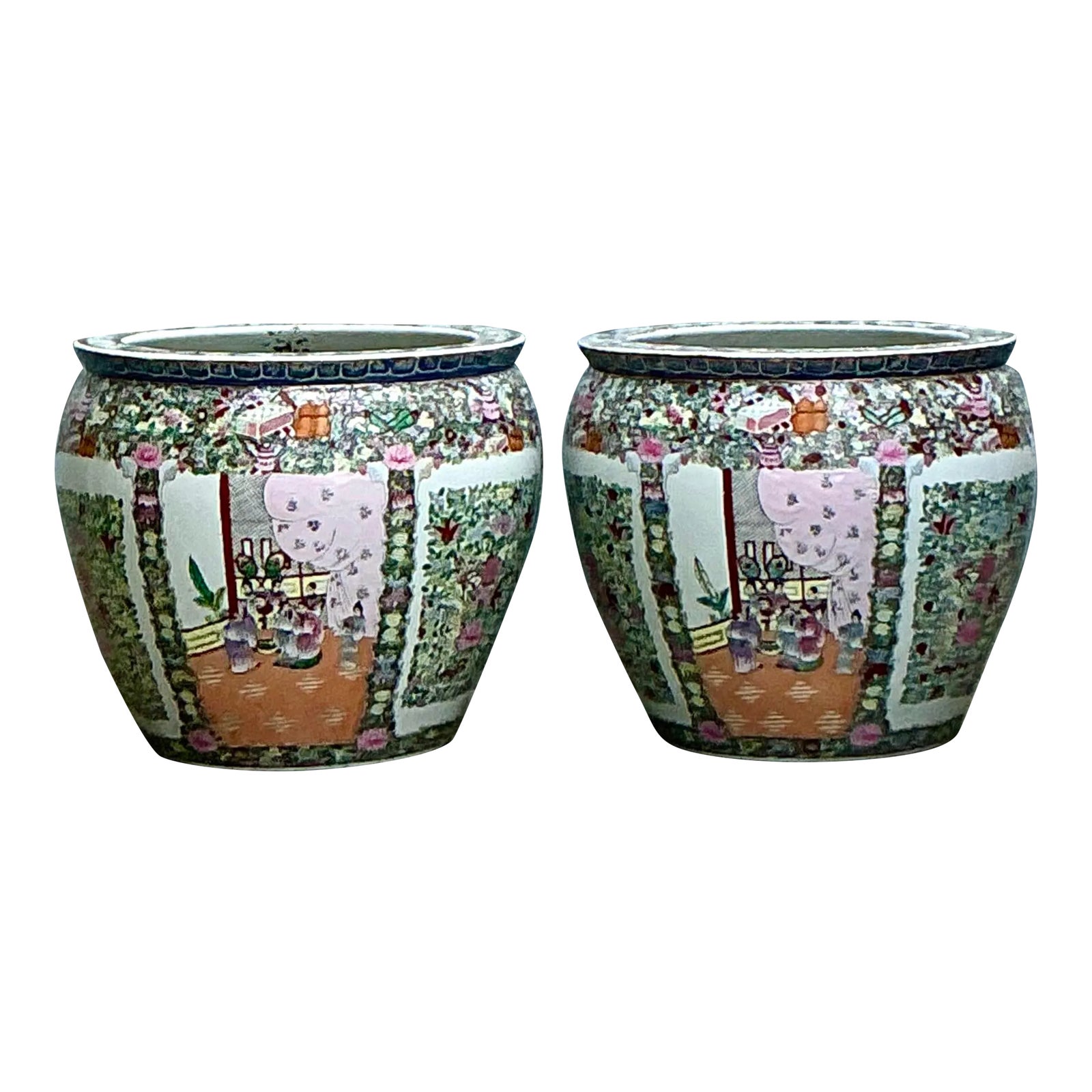 Vintage Asian Rose Medallion Jardiniere - a Pair | Chairish
