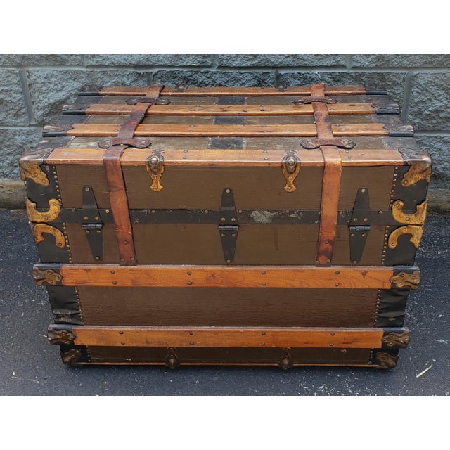 Early 20th Century American Wood and Leather Mounted Rolling Packing ...