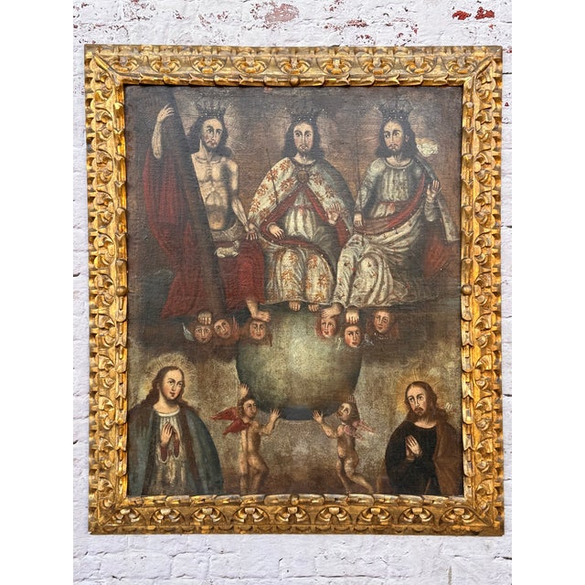 Spanish Colonial Cusco School Oil Painting, La Santa Trinidad | Chairish