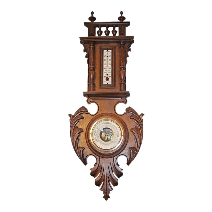 Antique French Working Weather Station, Barometer, Thermometer With ...