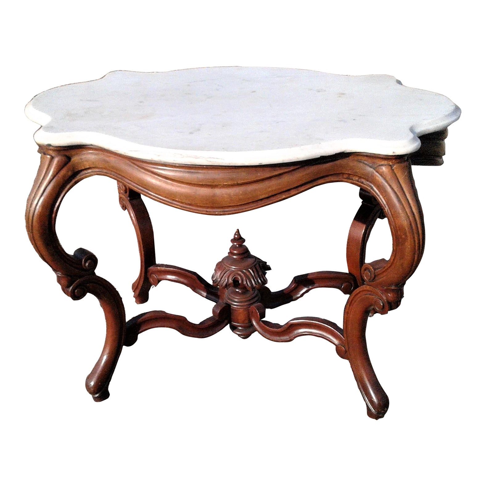 Antique Victorian White Marble Turtle Top Walnut Parlor Table 1870s ...