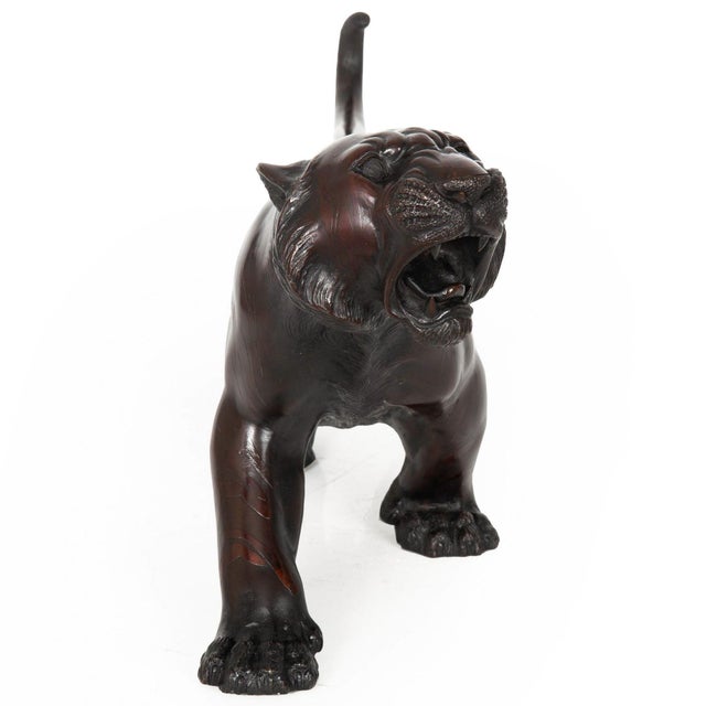 Japanese Meiji Bronze Sculpture Okimono “Roaring Tiger” by Tsunemitsu | Chairish