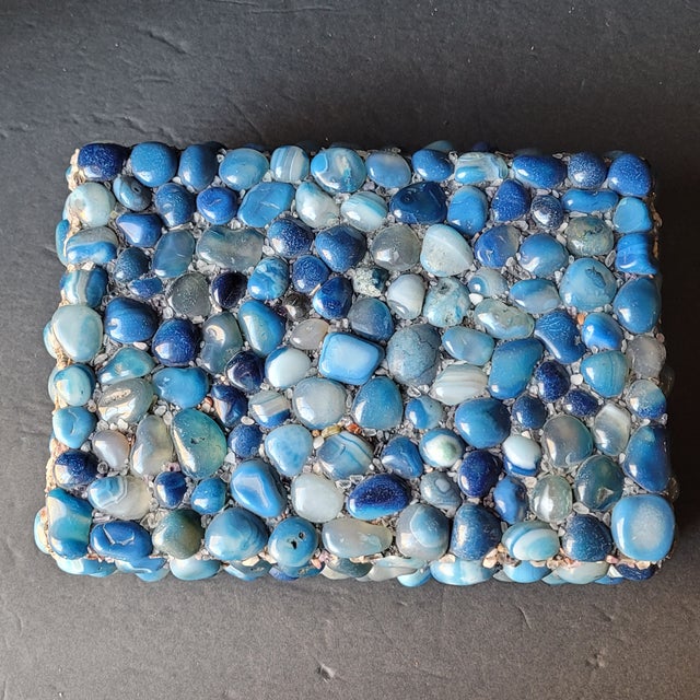 Mid 20th Century Large Vintage Blue Agate Stone Covered Decorative Box ...