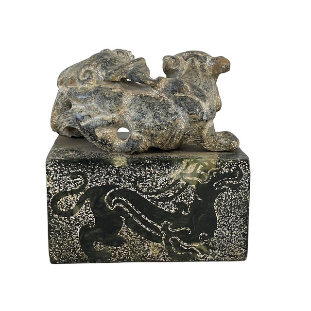 Large Chinoiserie Stone Foo Dog Ink Stamp Seal 6" W | Chairish