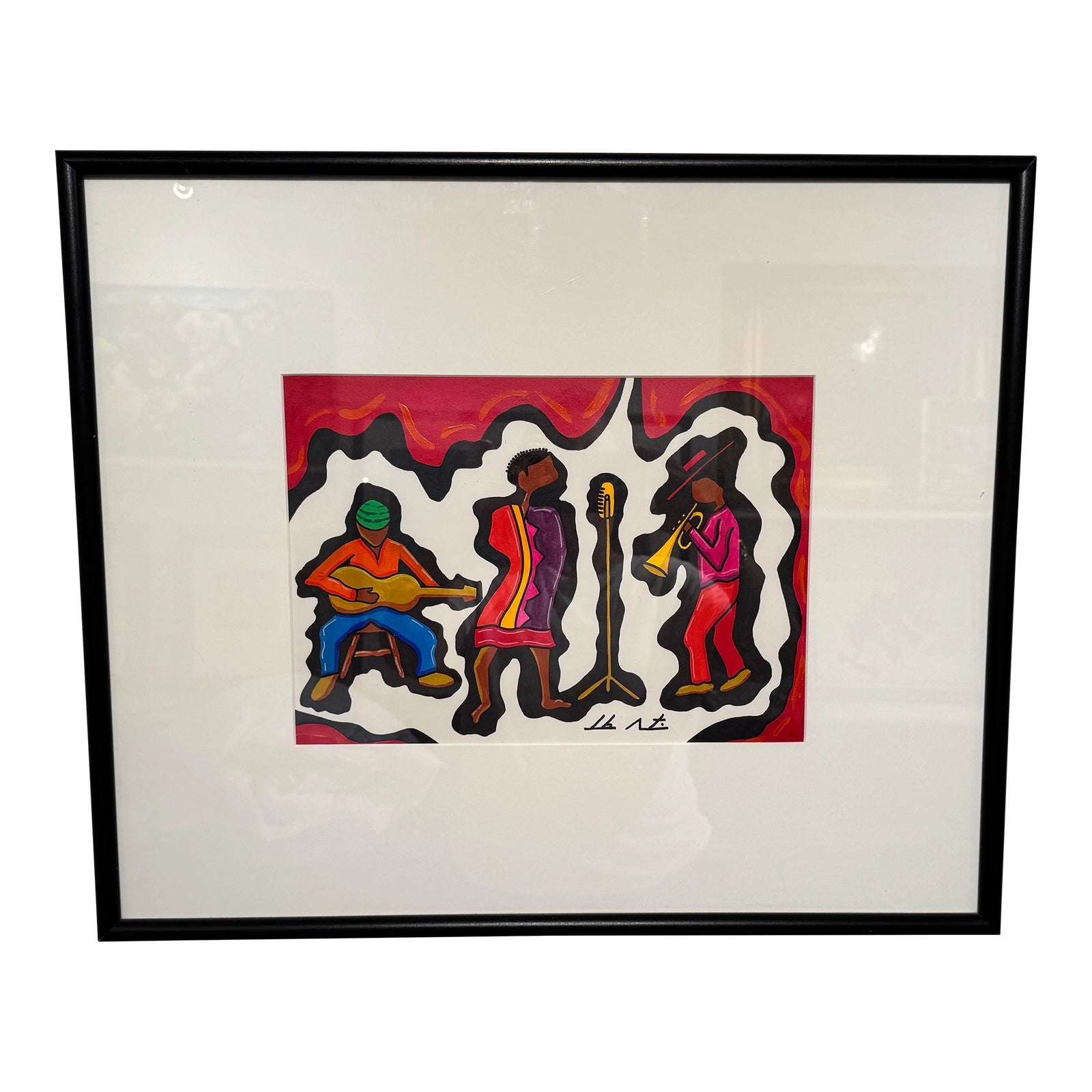 1990s Music of the Caribbean, Original Gouache Painting, Framed | Chairish