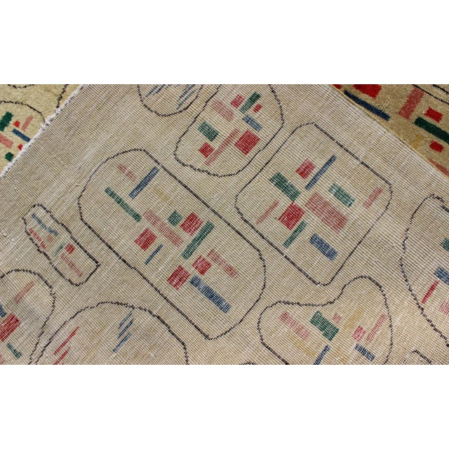 Yellow Background Vintage Turkish Mid-Century Modern Rug With Geometric ...