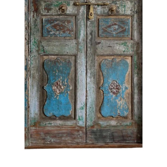 Antique Indian Door With Frame Blue Teak Exterior Doors | Chairish