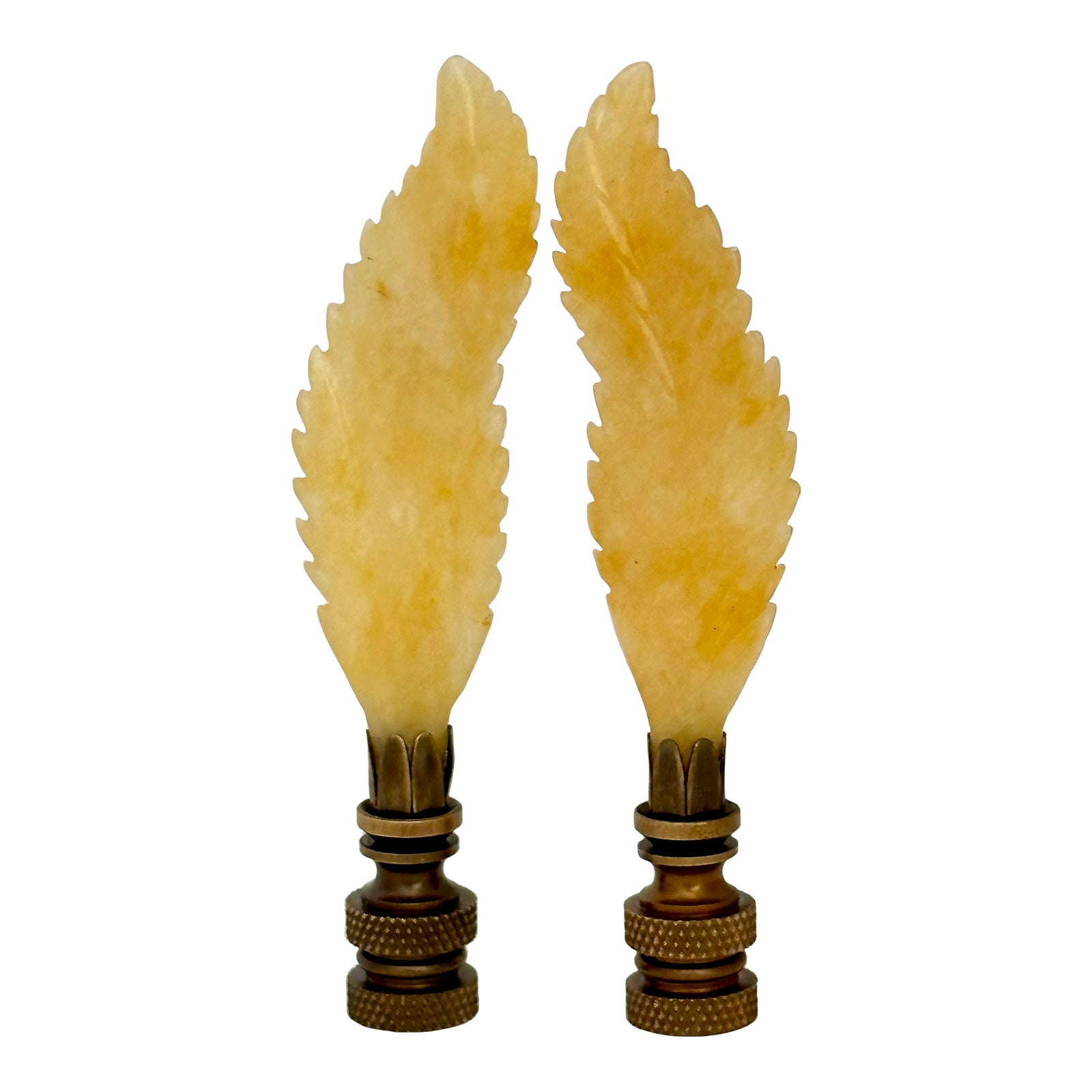 Stone Willow Leaf Lamp Finials on Bronze Hardware - a Pair | Chairish