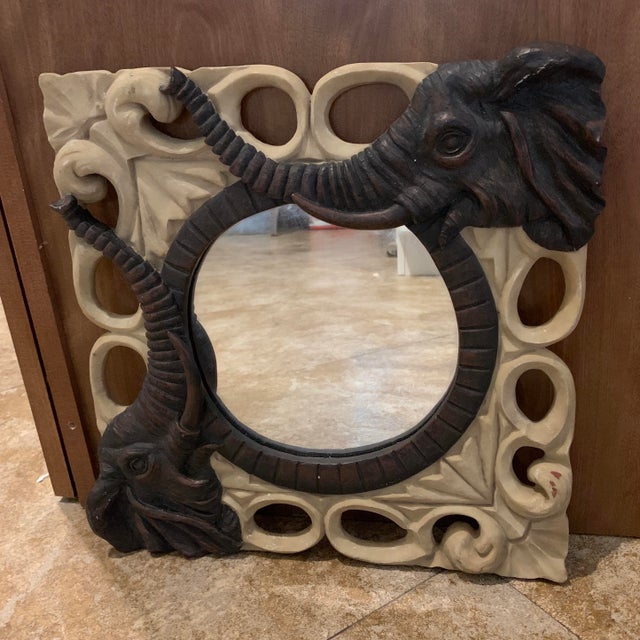 Vintage 1980s Elephant Diamond Shaped Wall Mirror | Chairish
