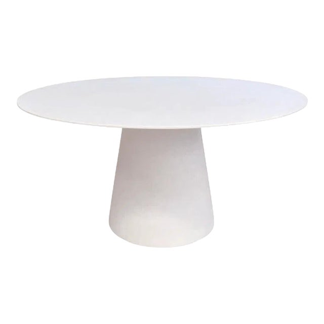 Indoor/Outdoor White Resin Concrete Round Dining Table | Chairish