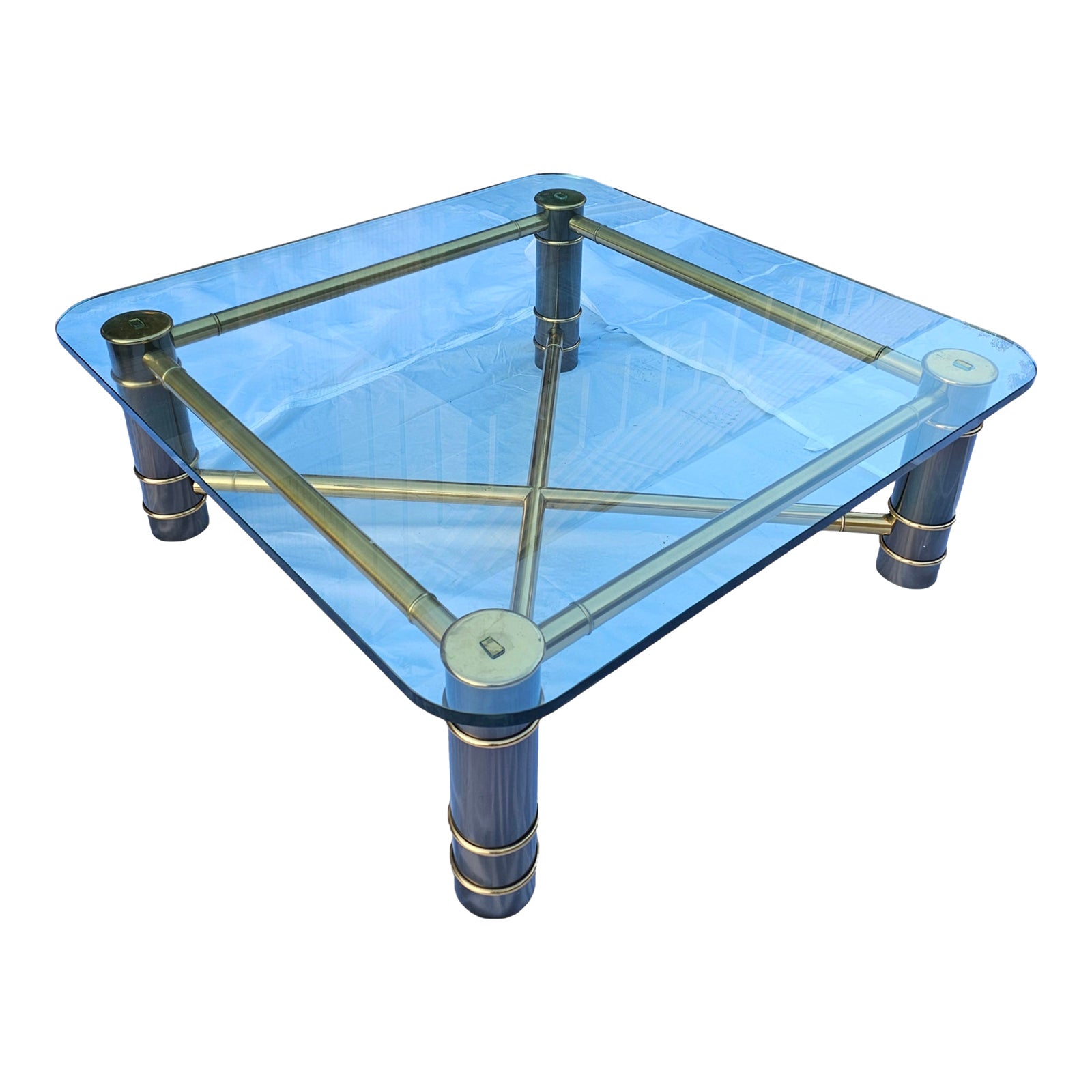 Vintage Gun Metal and Brass X Base Coffee Table | Chairish
