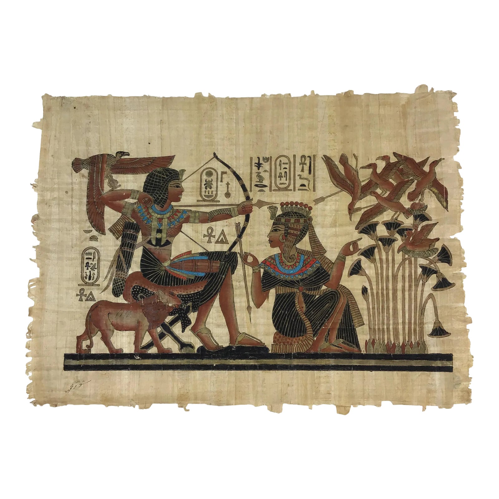 Vintage Authentic Hand Painted Papyrus With Signature | Chairish